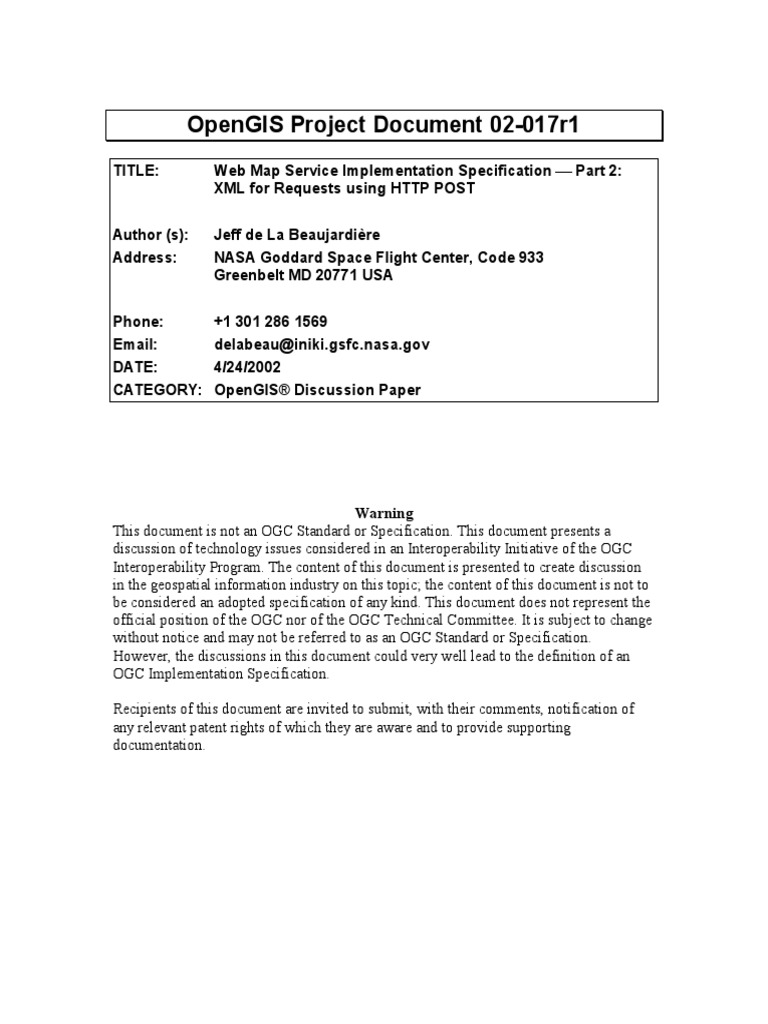 Opengis Project Document 02-017R1 | PDF