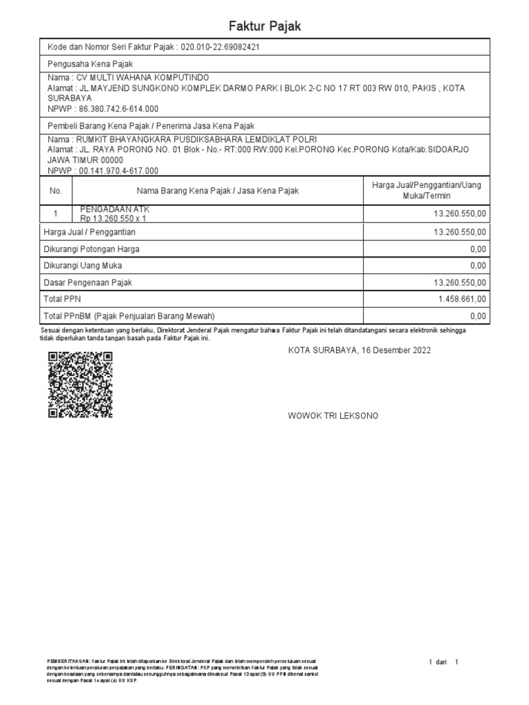 Faktur Pajak Atk | PDF