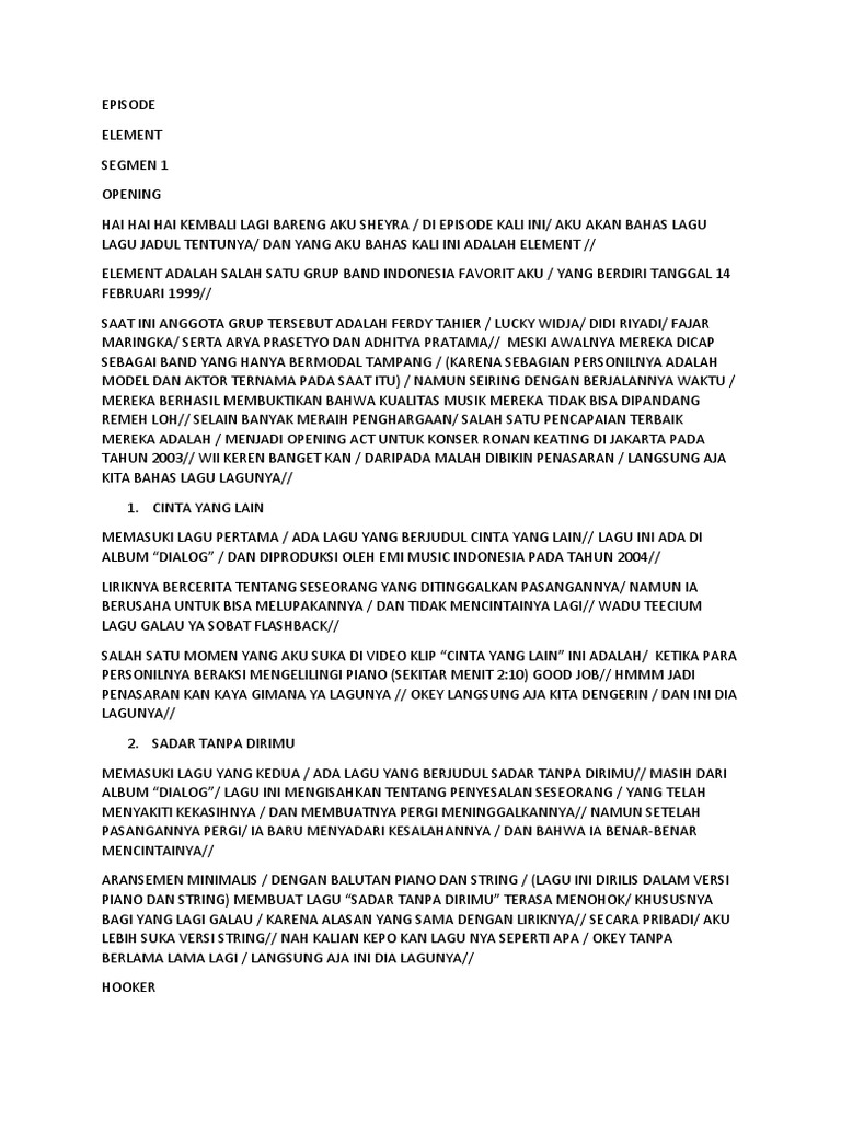 Fakta Lagu ELEMENT | PDF