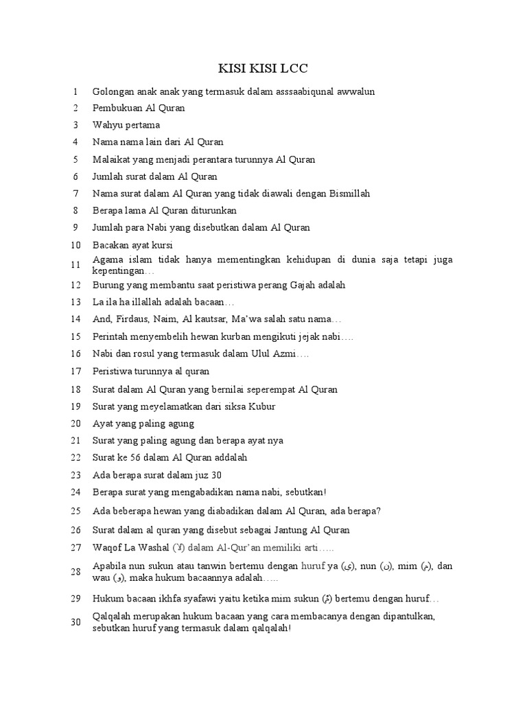 Kisi Kisi Soal LCC | PDF