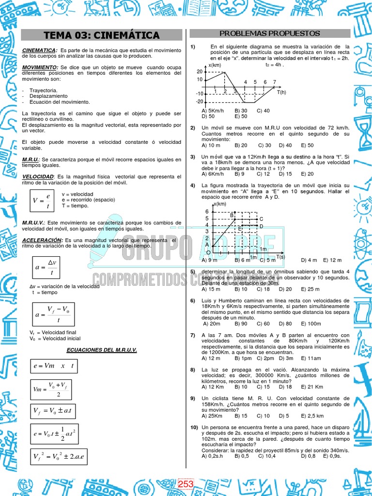Tema 03: Cinemática: Problemas Propuestos | PDF | Velocidad | Cinemática
