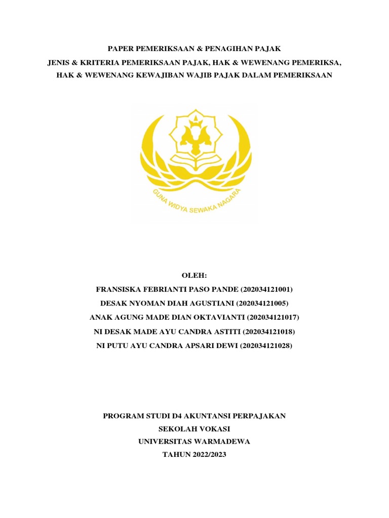 PAPER Pemeriksaan Pajak - KLMPK 2 | PDF | Pengelolaan Keuangan & Uang