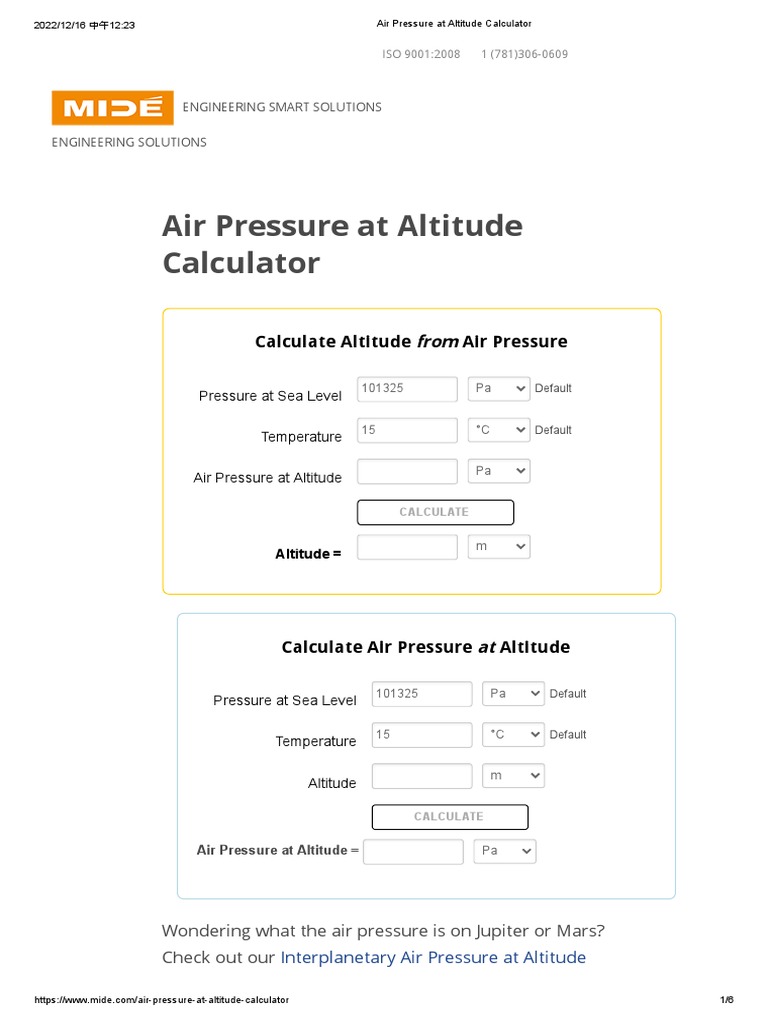 Air Pressure at Altitude Calculator | PDF | Atmosphere Of Earth ...