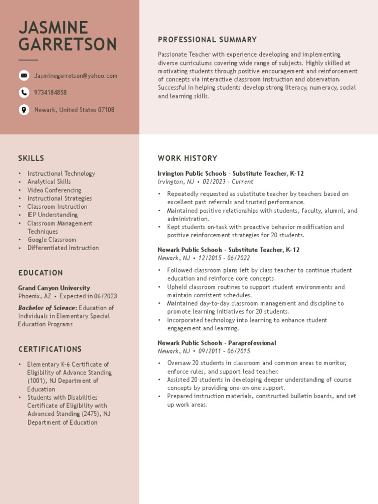 Jasmine Garretson Resume | PDF | Teachers | Classroom Management
