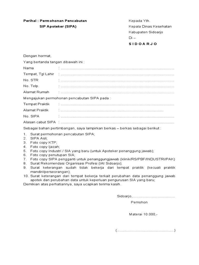 Form pencabutan SIPA terbaru (1) | PDF