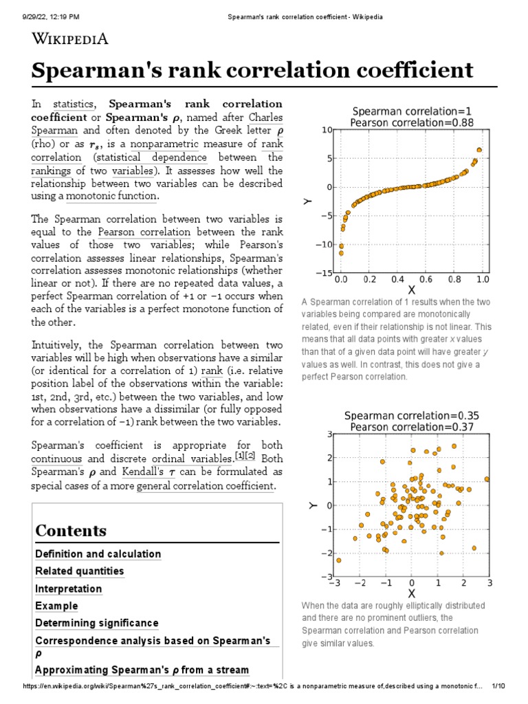 Spearman's Rank Correlation Coefficient - Wikipedia | PDF | Spearman's ...
