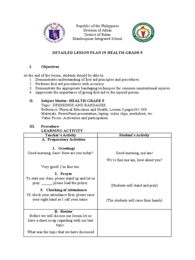 Providing First Aid Instruction: A Lesson Plan on Dressings and ...