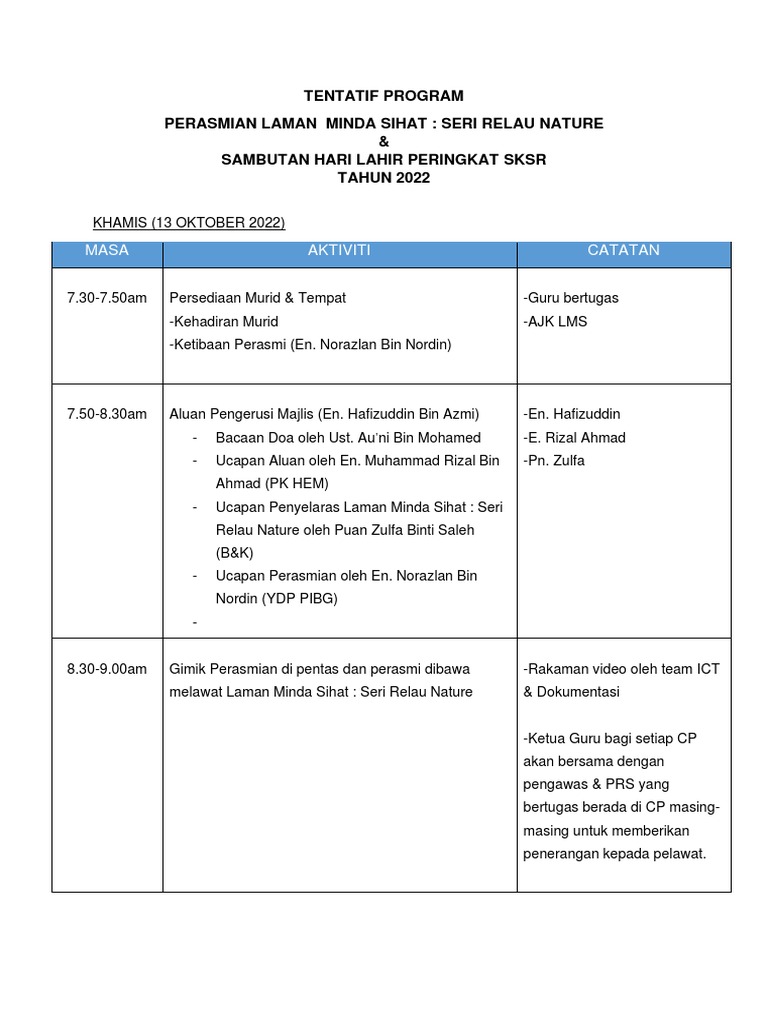 Tentatif Program Perasmian Laman Minda Sihat & Sambutan Hari Lahir 2022 ... Tentatif Program Perasmian Laman Minda Sihat & Sambutan Hari Lahir 2022 ...