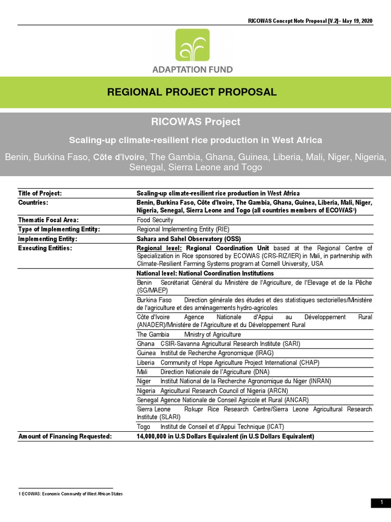 Regional Project Proposal | PDF | Climate Change | Rice