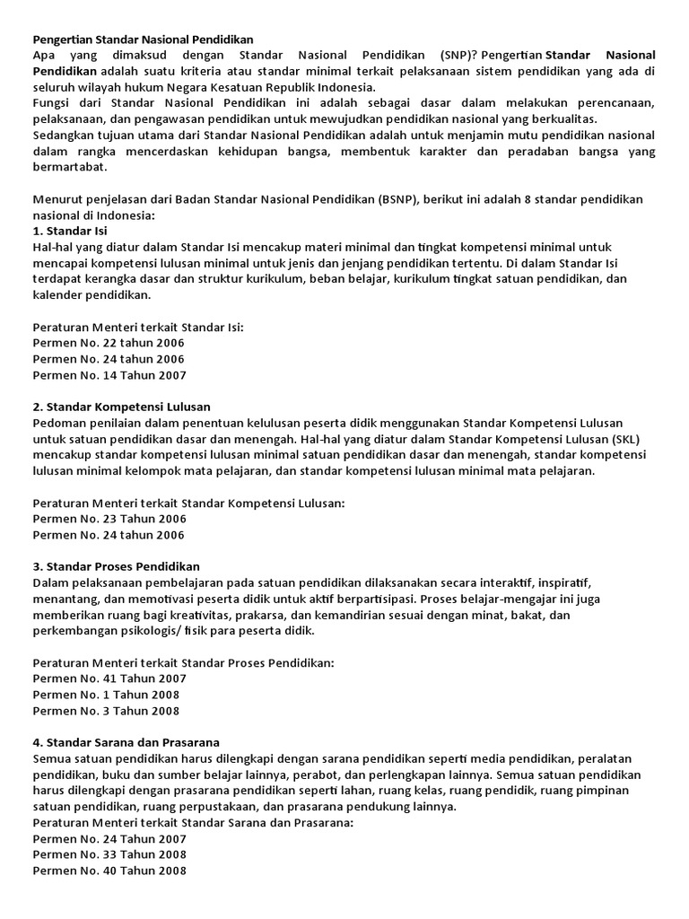 Pengertian Standar Nasional Pendidikan | PDF | Karier & Perkembangan | Bisnis