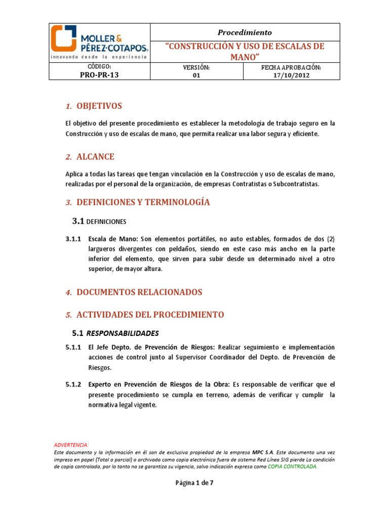 Pro-Pr-13 Construccion y Uso de Escalas de Mano | PDF | Spar (Aeronáutica)