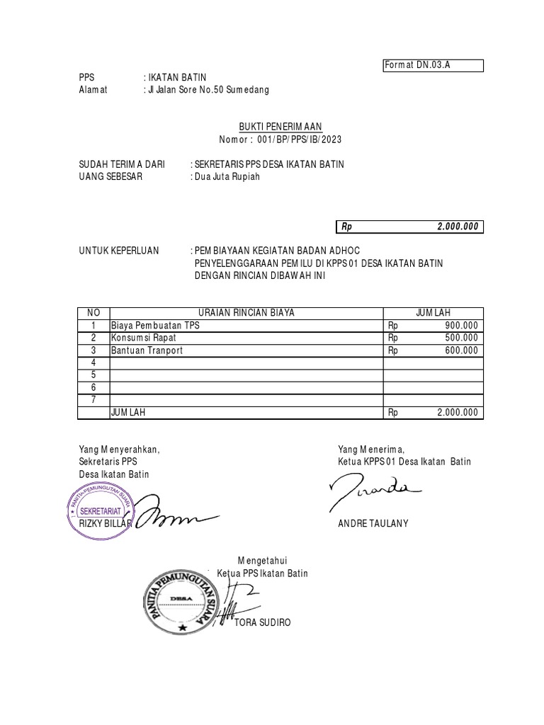 Contof Format Bukti Penerimaan Dn.03.a | PDF