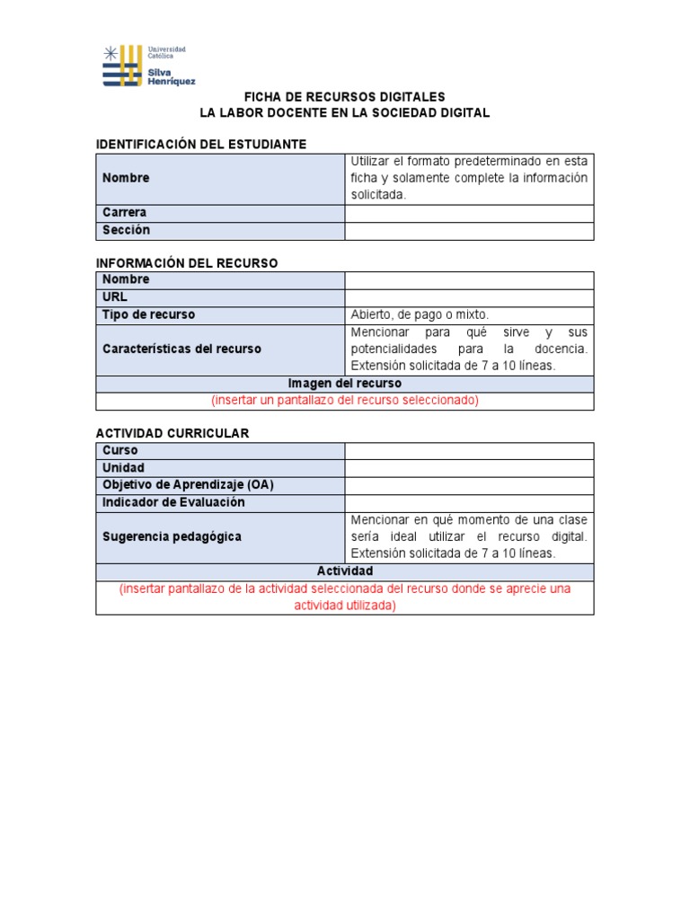 Ficha de Recursos Digitales | PDF