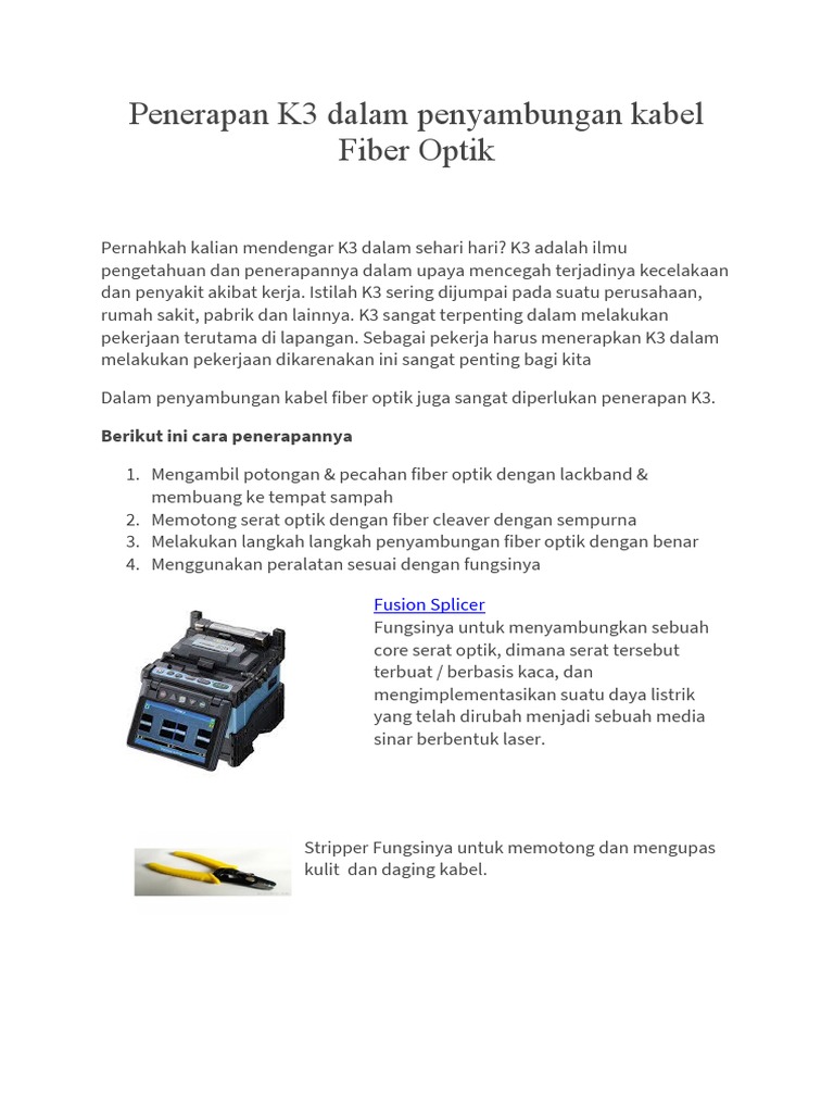 K3 dalam Penyambungan Kabel Fiber Optik | PDF