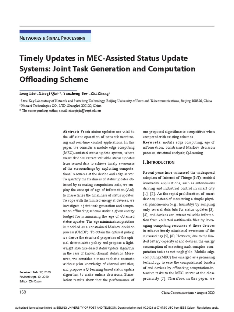 Timely Updates In Mec Assisted Status Update Systems Joint Task Generation And Computation