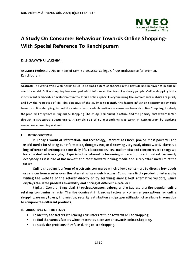 A Study On Consumer Behaviour Towards Online Shopping-With Special Reference To Kanchipuram ...