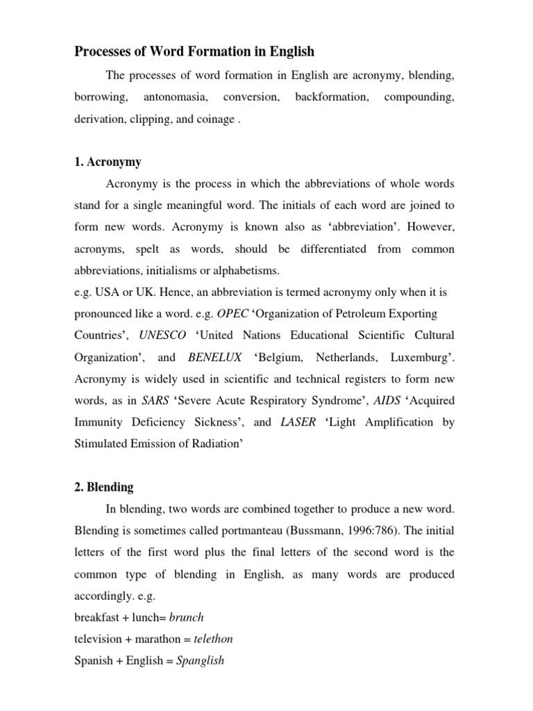 Word Formation Processes in English | PDF | Acronym | Word