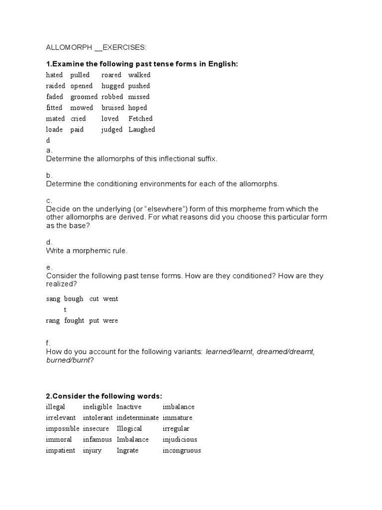 Allomorph - Exercises | PDF
