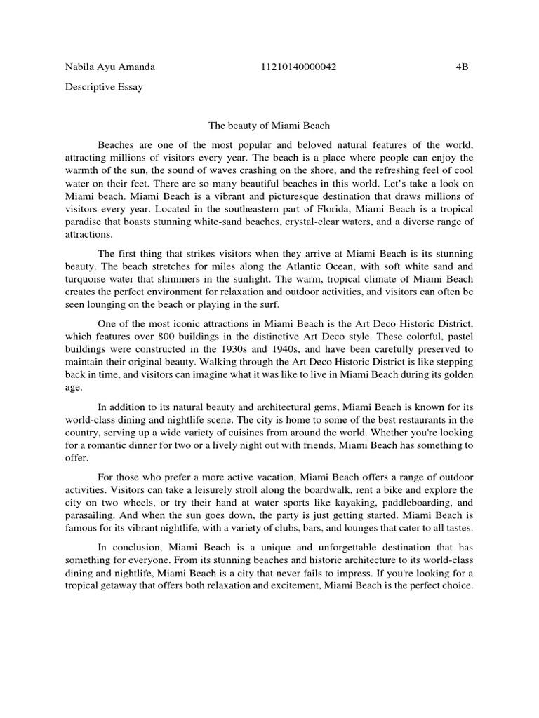 The Beauty of Miami Beach (Descriptive Essay) | PDF | Beach | Miami