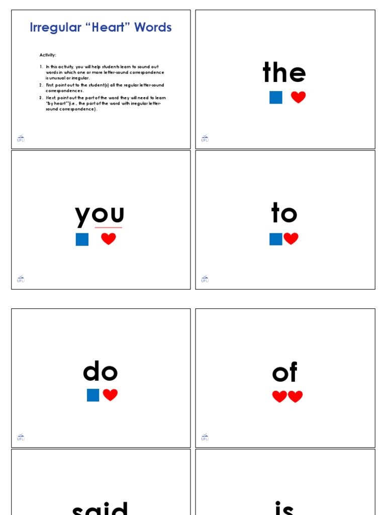 Heart Word Cards For Printing Comp | PDF | Foreign Language Studies