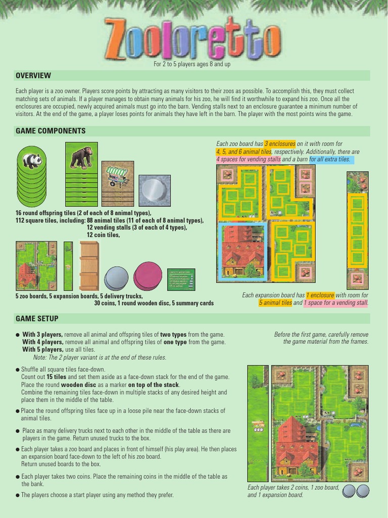 CB Zooloretto Rulebook | PDF | Zoo | Money