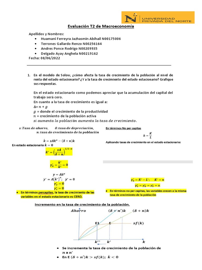 Análisis del Modelo de Solow y Crecimiento Económico | PDF | Crecimiento económico | Desarrollo ...