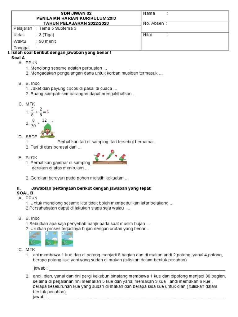 Soal PH Ki-3 Kelas 3 Tema 5 Sub 3 | PDF | Sains & Matematika