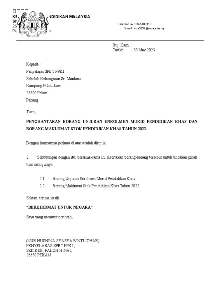 Kementerian Pendidikan Malaysia SK Paloh Hinai: Telefon/Fax: 09-5460113 ...