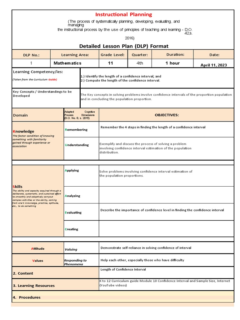 Lesson Plan - Day 1. | PDF | Confidence Interval | Cognitive Science
