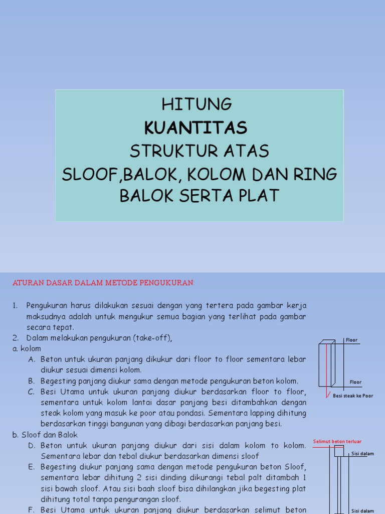 Hitung Struktur Atas Sloof, Balok, Kolom Dan Ring Balok Serta Plat | PDF