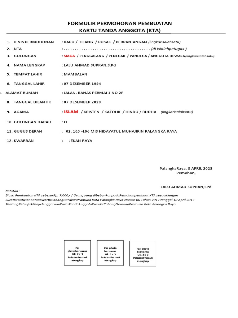 Formulir Permohonan Pembuatan Kta-2 | PDF