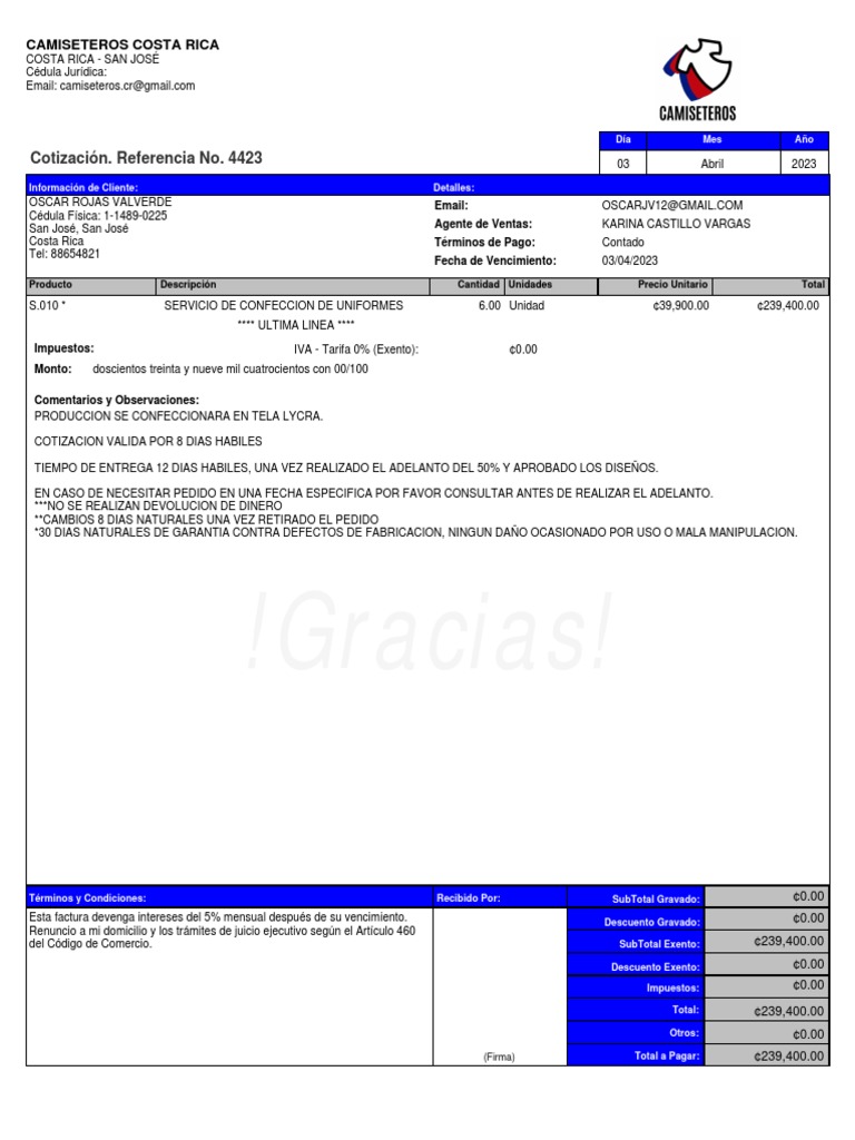 Cotización de Uniformes en Costa Rica | PDF | Factura | Economias