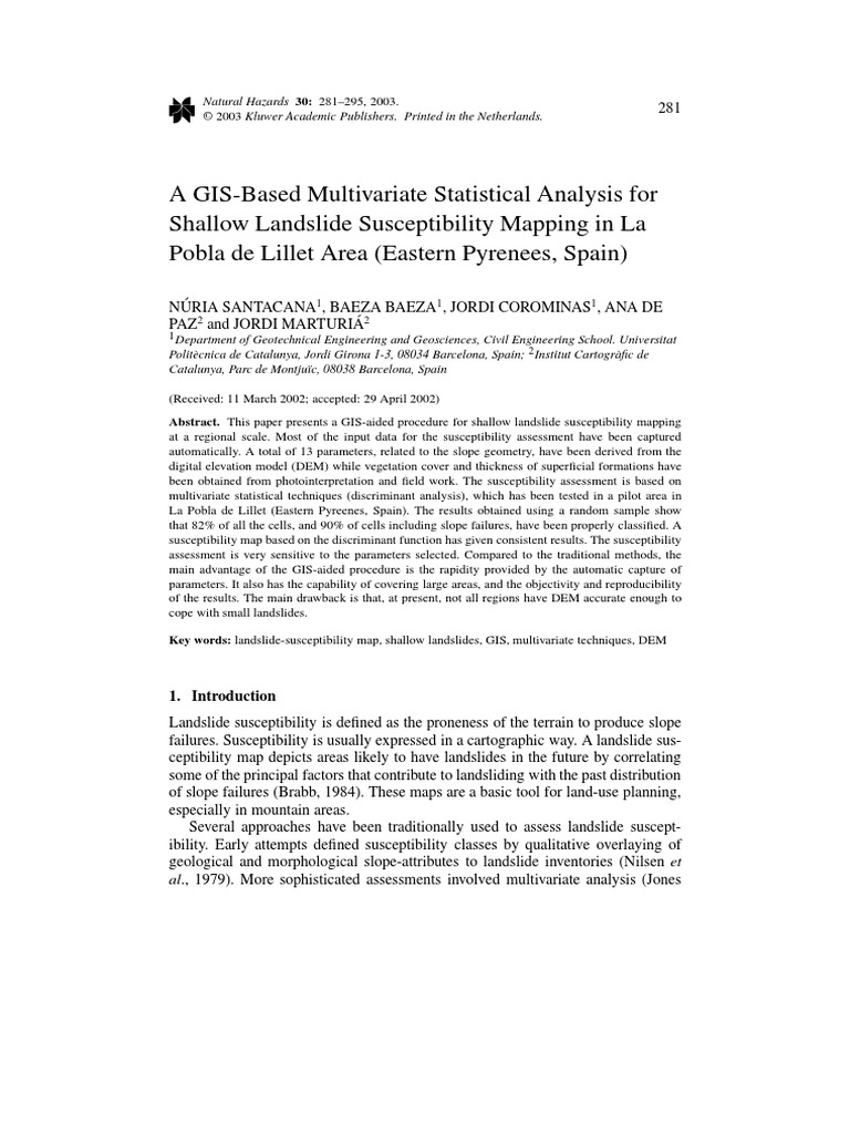 A Gis Based Multivariate Statistical Analysis For Shallow Landslide Susceptibility Mapping In La