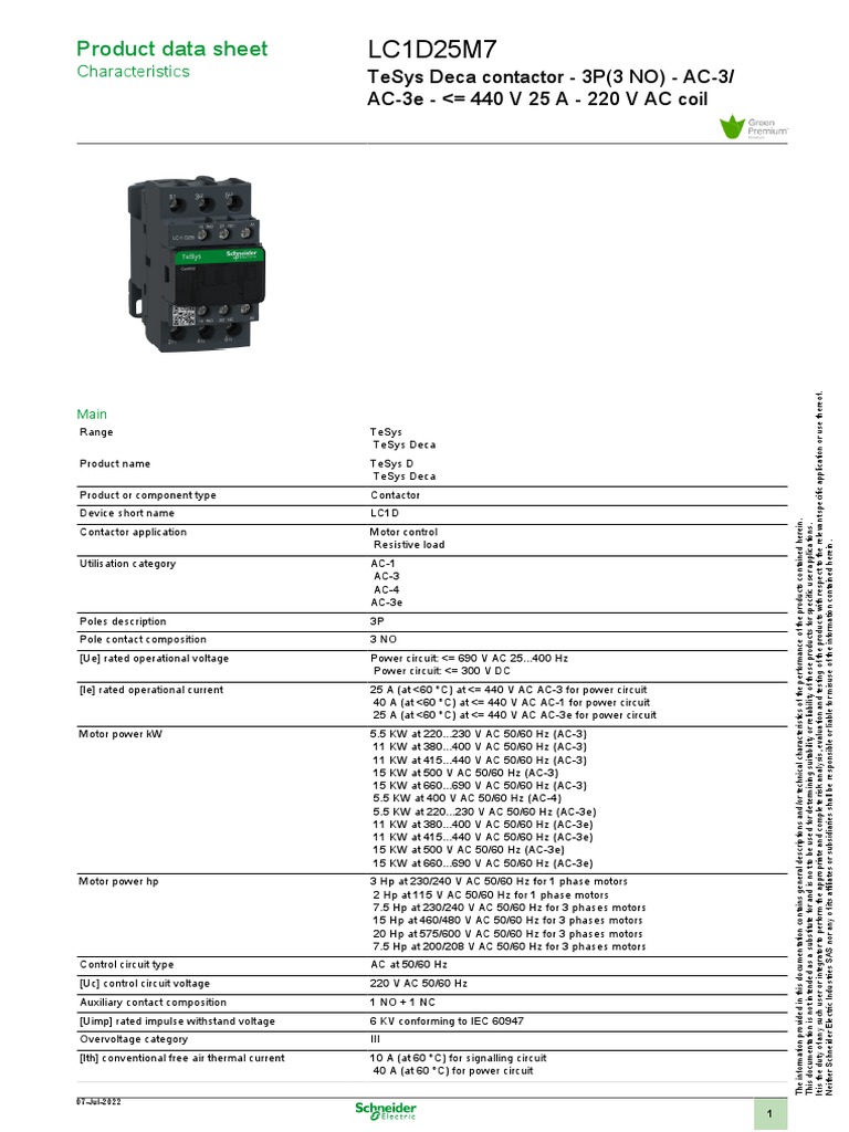 LC1D25M7 Product Data Sheet | PDF | Alternating Current | Physical ...