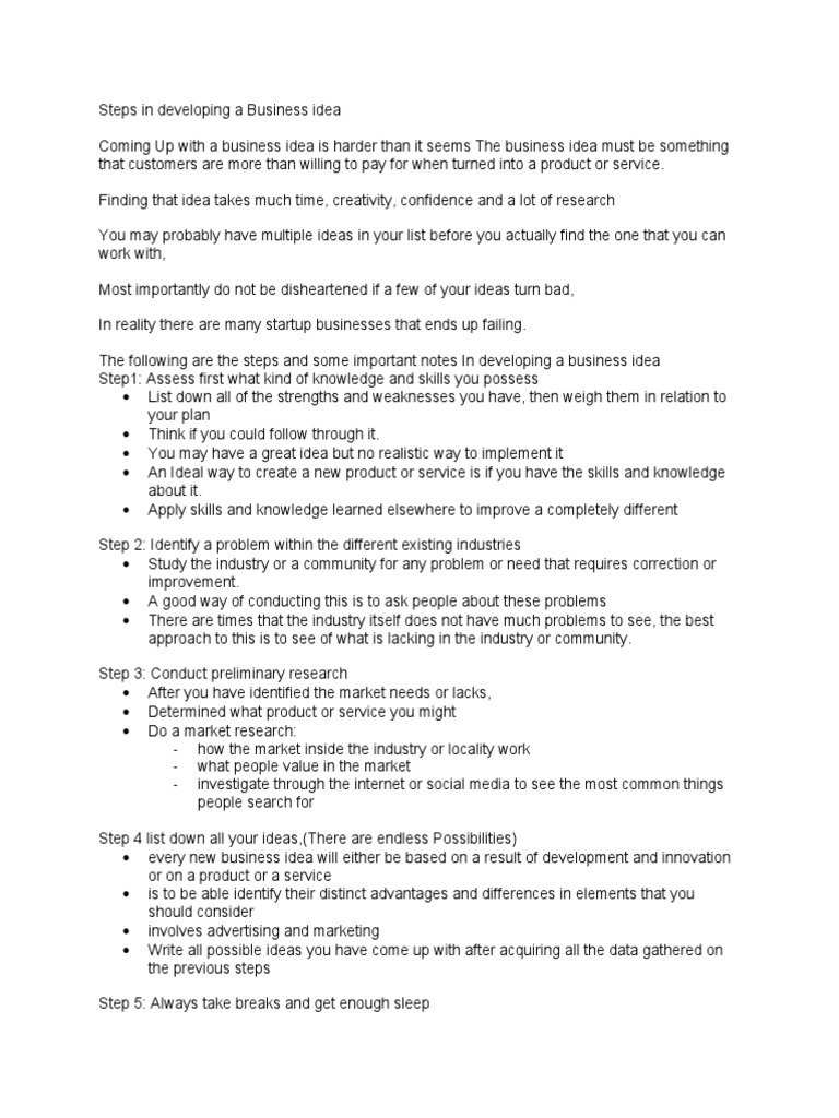 Steps in Developing A Business Idea | PDF | Idea | Knowledge