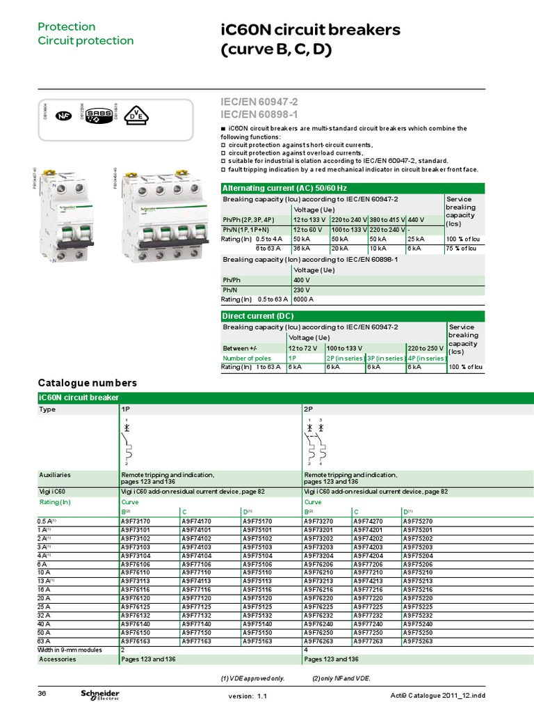 iC60N Circuit Breakers (Curve B, C, D) | PDF | Alternating Current | Electronics