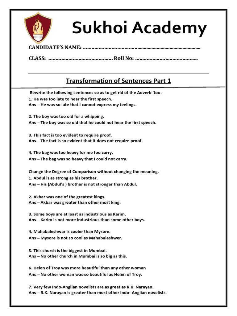 Sukhoi Academy: Transformation of Sentences Part 1 | PDF