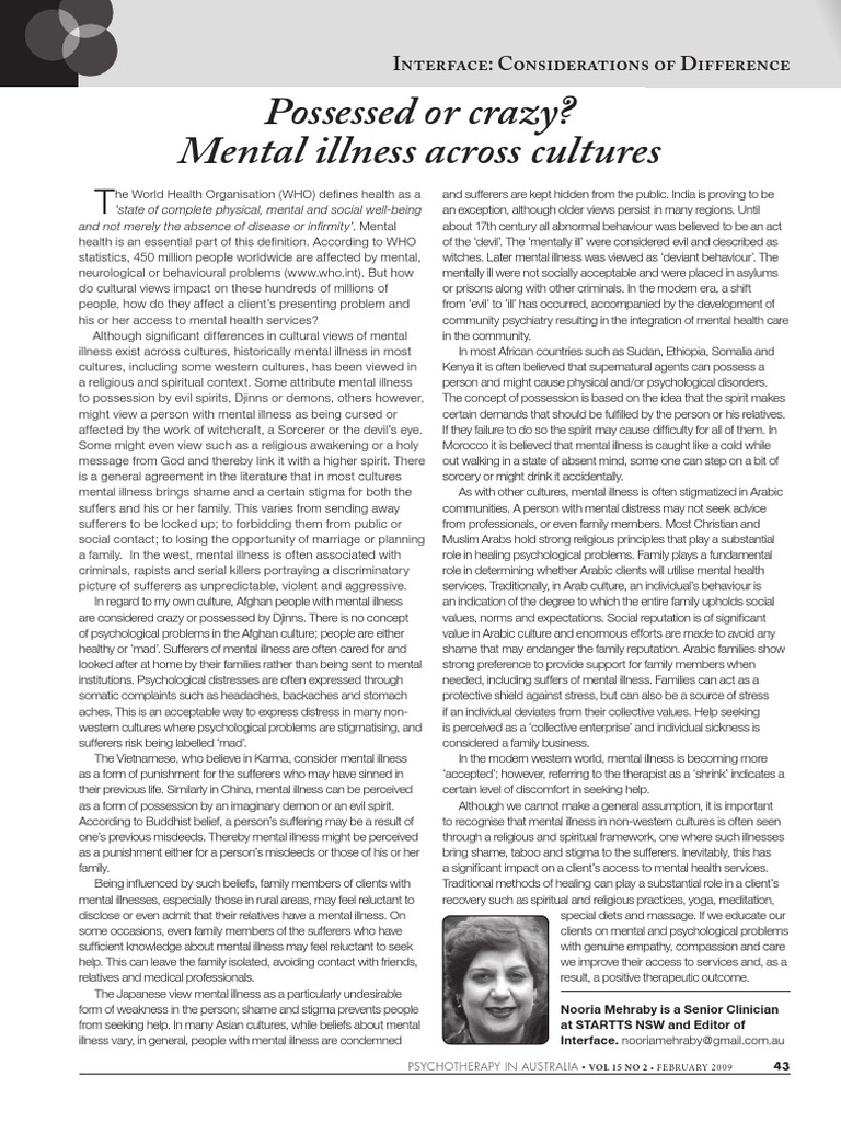 Possessed or Crazy? Mental Illness Across Cultures: Interface ...