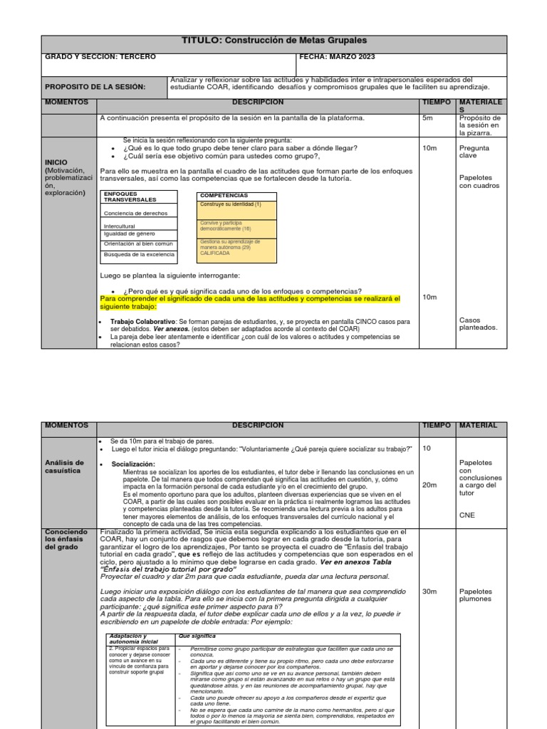 Ejemplos de Metas Grupales Escolares | PDF | Aprendizaje | Plan de estudios