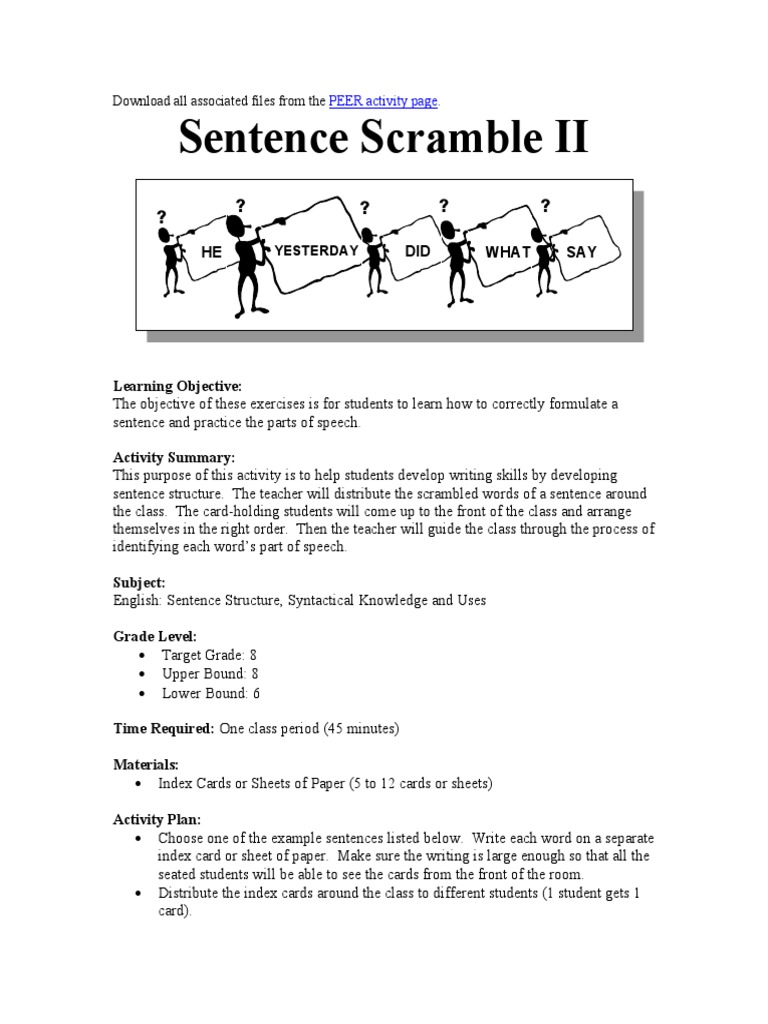 Sentence-Scramble-II-Activity-Plan (2) | PDF | Verb | Subject (Grammar)