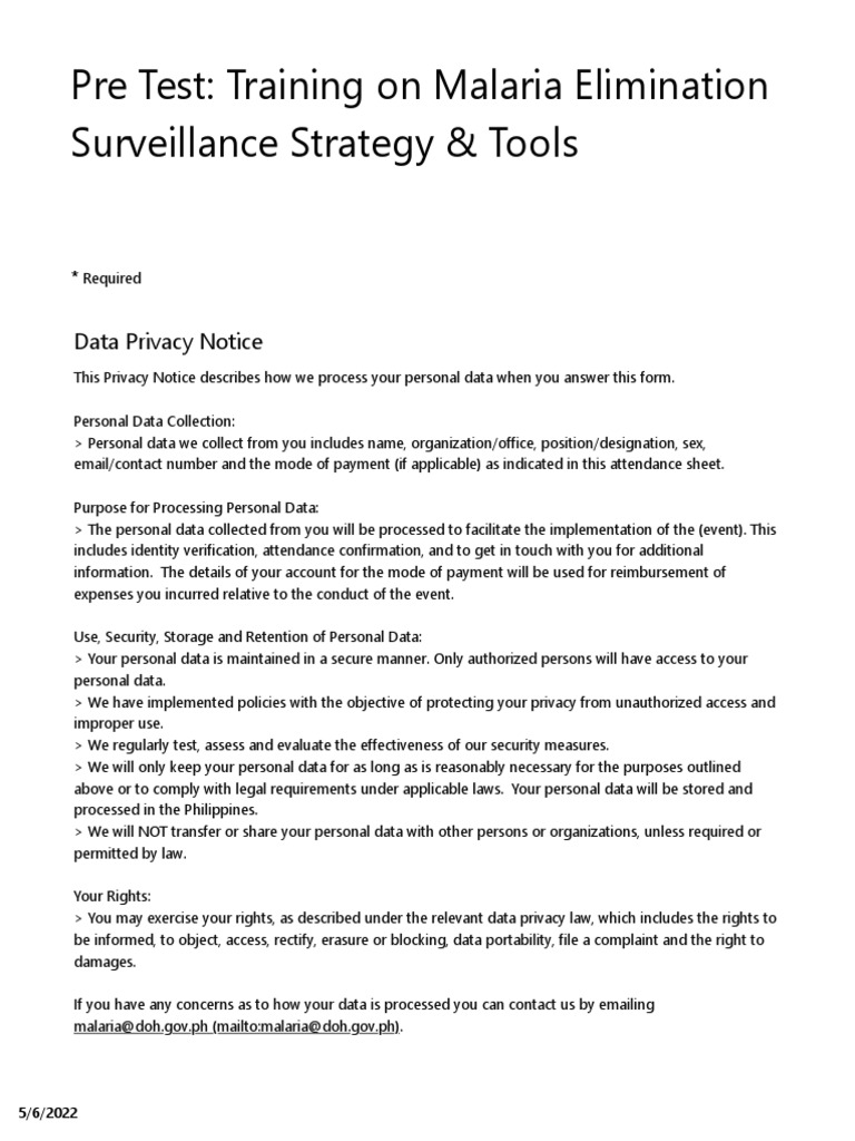 Pre Test - Training On Malaria Elimination Surveillance Strategy ...