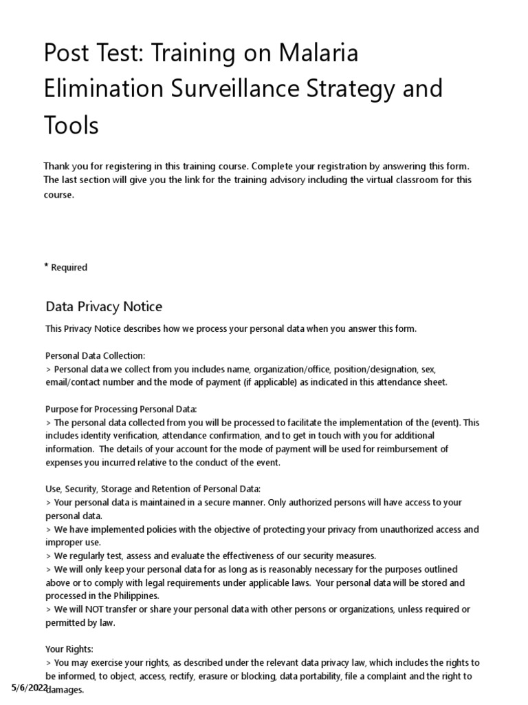 Post Test - Training On Malaria Elimination Surveillance Strategy and ...