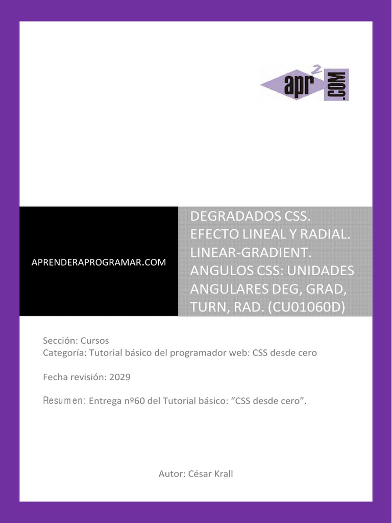 CU01060D Tipos Degradado Css Lineal Linear-Gradient Angulos Css | PDF