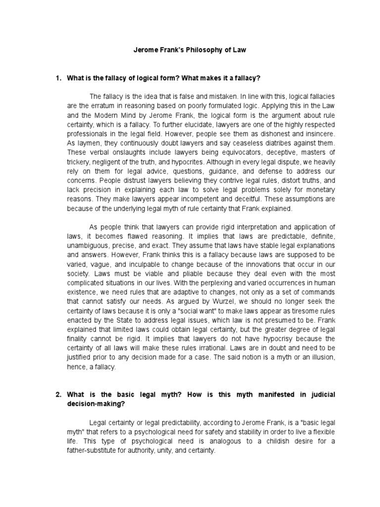 Jerome Frank's Philosophy of Law | PDF | Reason | Rule Of Law