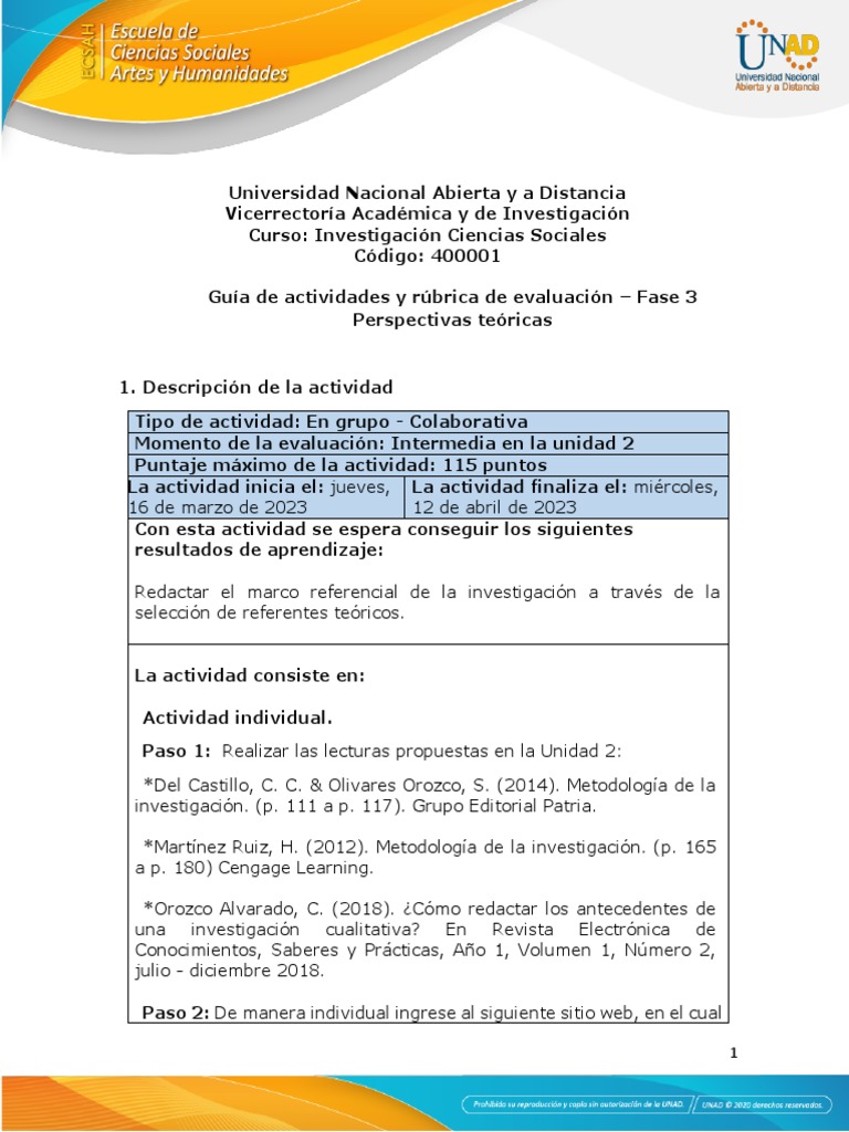 Guia de Actividades y Rúbrica de Evaluación Unidad 2 - Fase 3 - Perspectivas Teóricas | PDF ...