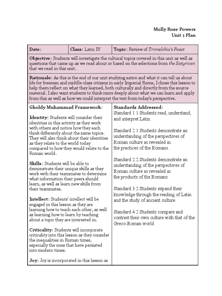 Latin IV Trimalchio's Feast Review Plan | PDF | Roman Empire ...