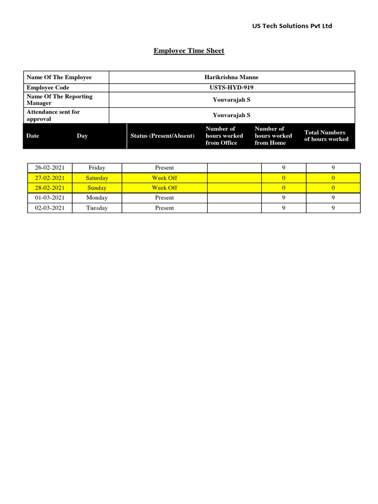 Timesheet For F&F-2021 | PDF