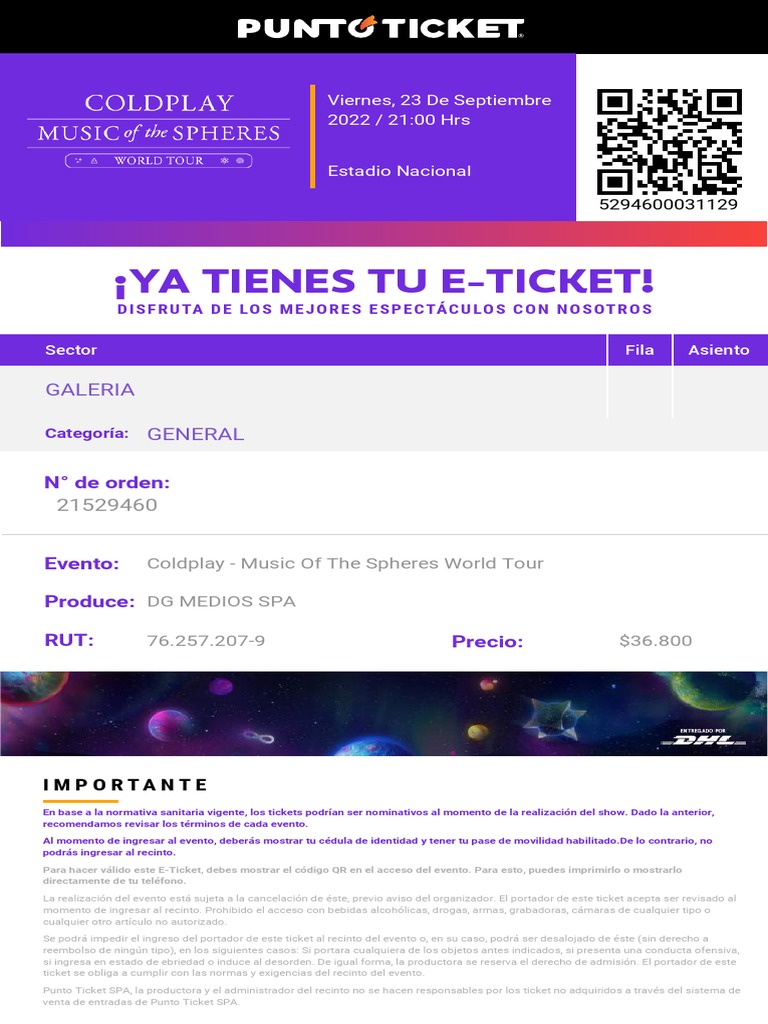 E-Ticket Coldplay: Acceso y Requisitos | PDF
