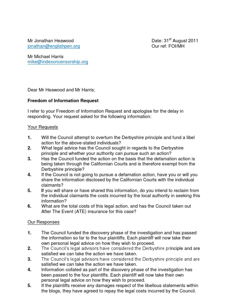 South Tyneside Libel | PDF | Freedom Of Information Laws By Country ...