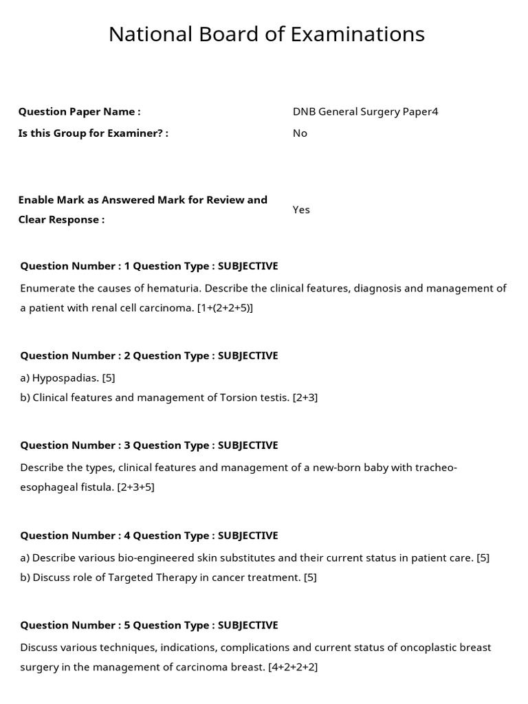 DNB General Surgery Paper4 | PDF | Surgery | Therapy DNB General Surgery Paper4 | PDF | Surgery | Therapy